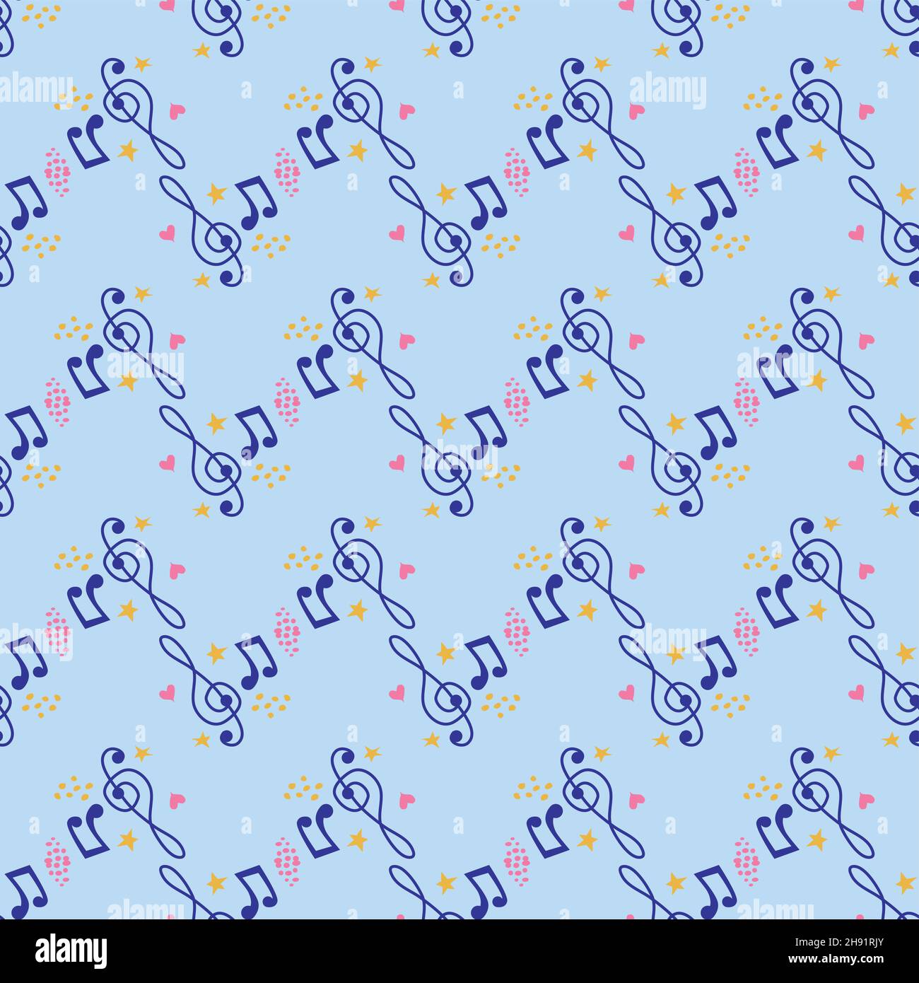 Cartoon hand drawn musical seamless pattern. Abstract music notes ...