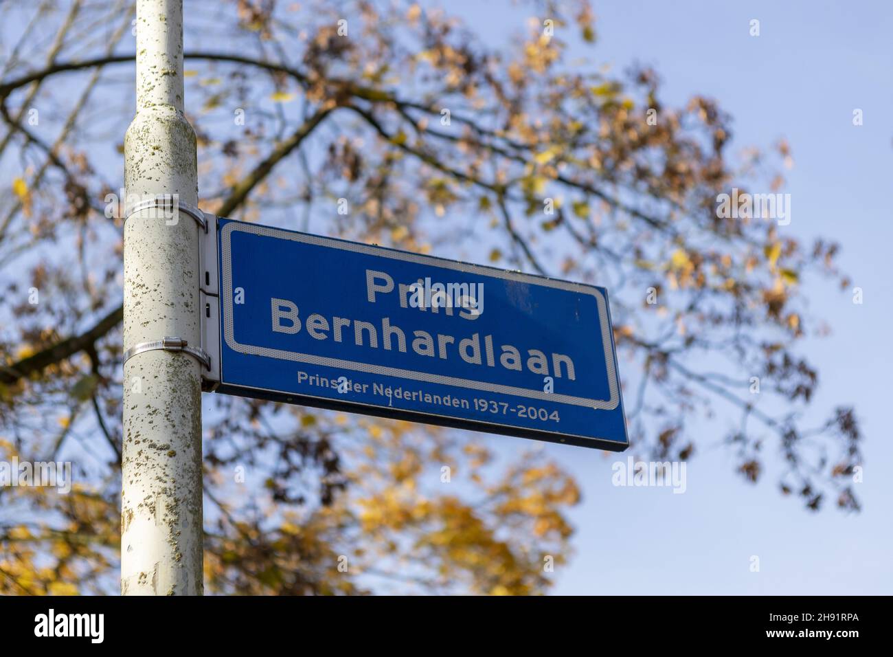 Dutch white letters on blue background street sign Stock Photo - Alamy