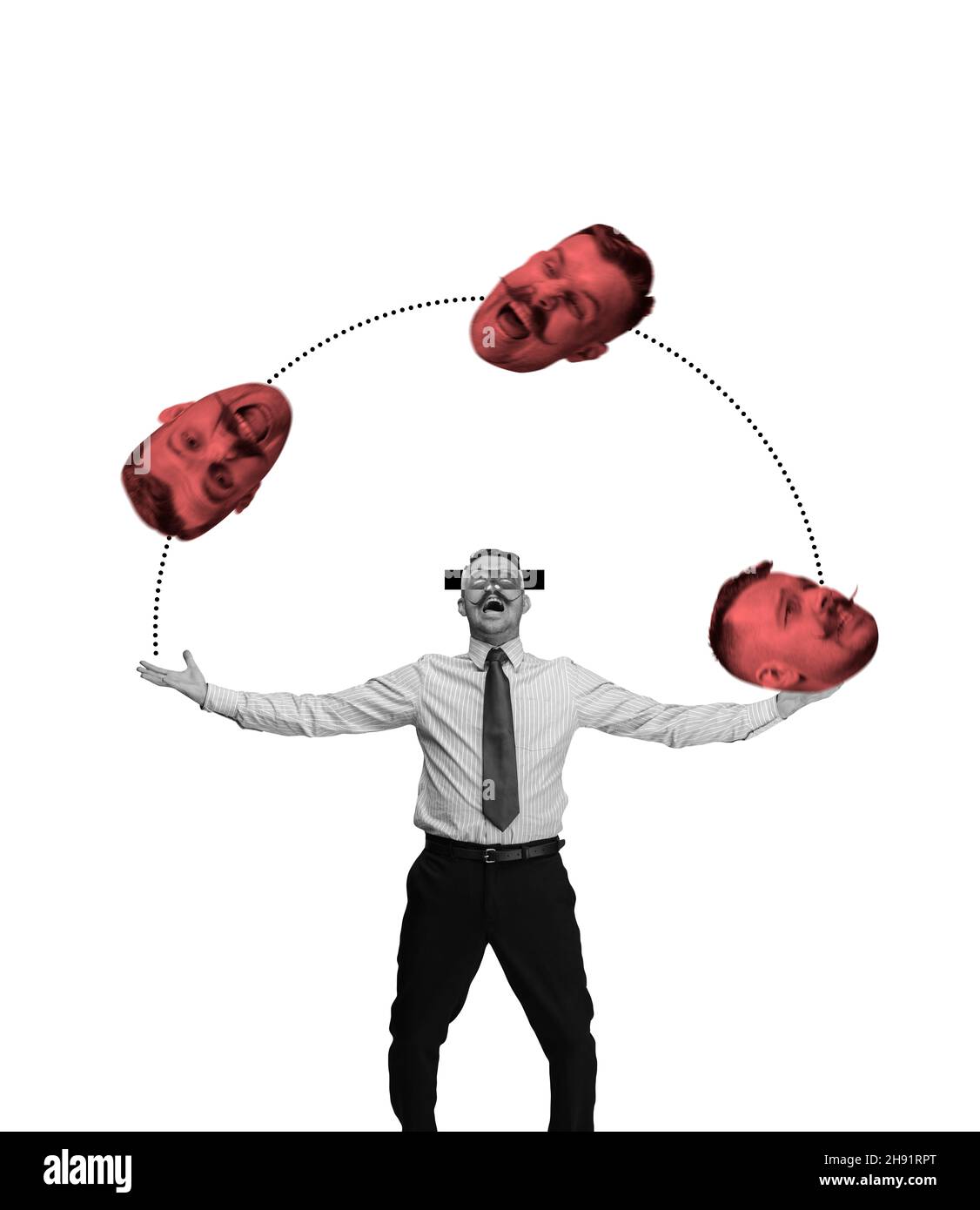 Comtemporary art collage. Creative design of man juggling heads ...