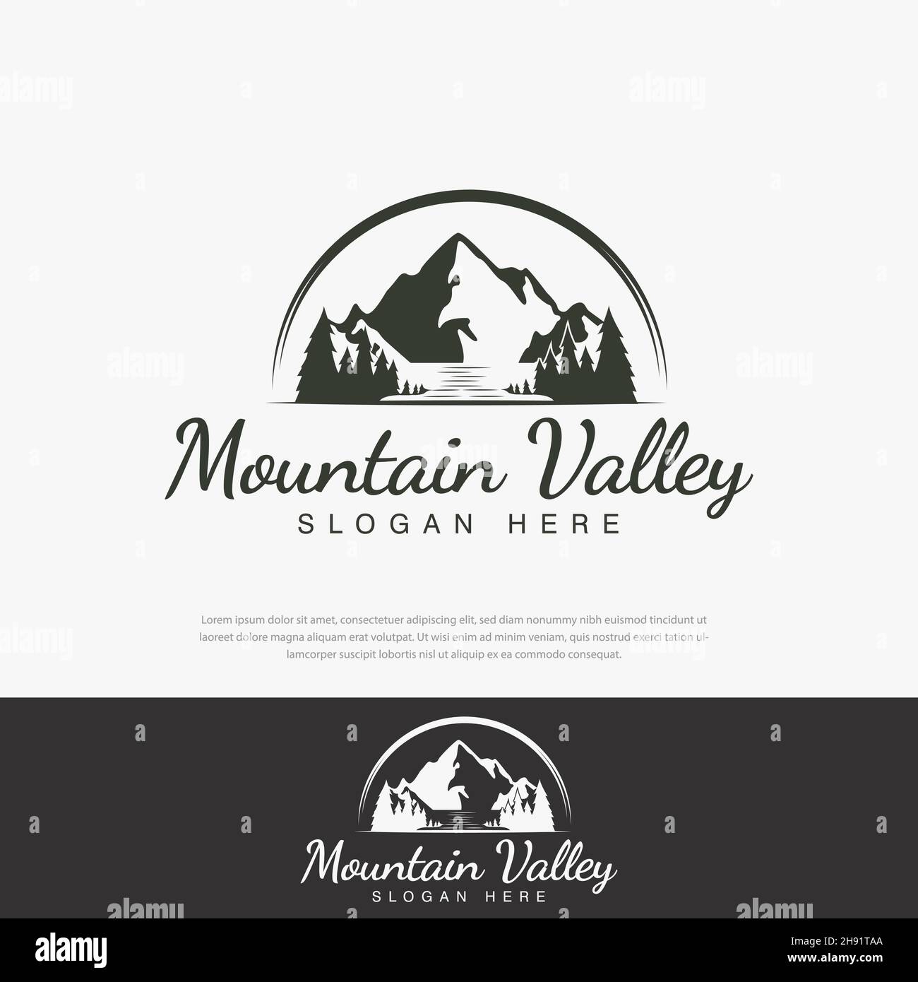 Simple forest mountain river nature vintage company logo, template ...