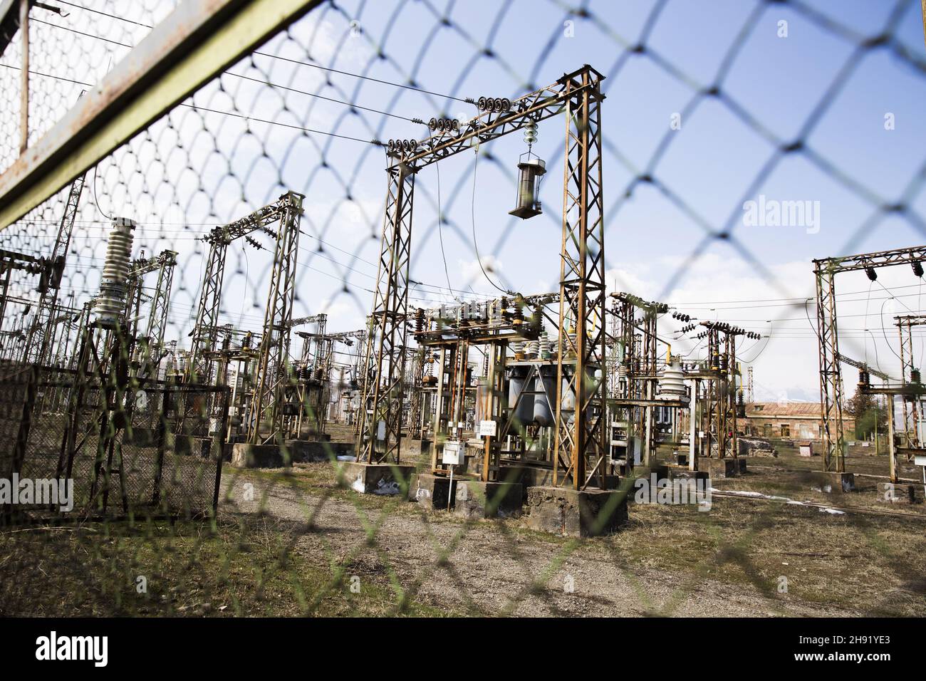 Industrial area with high voltage towers captured from the other side ...