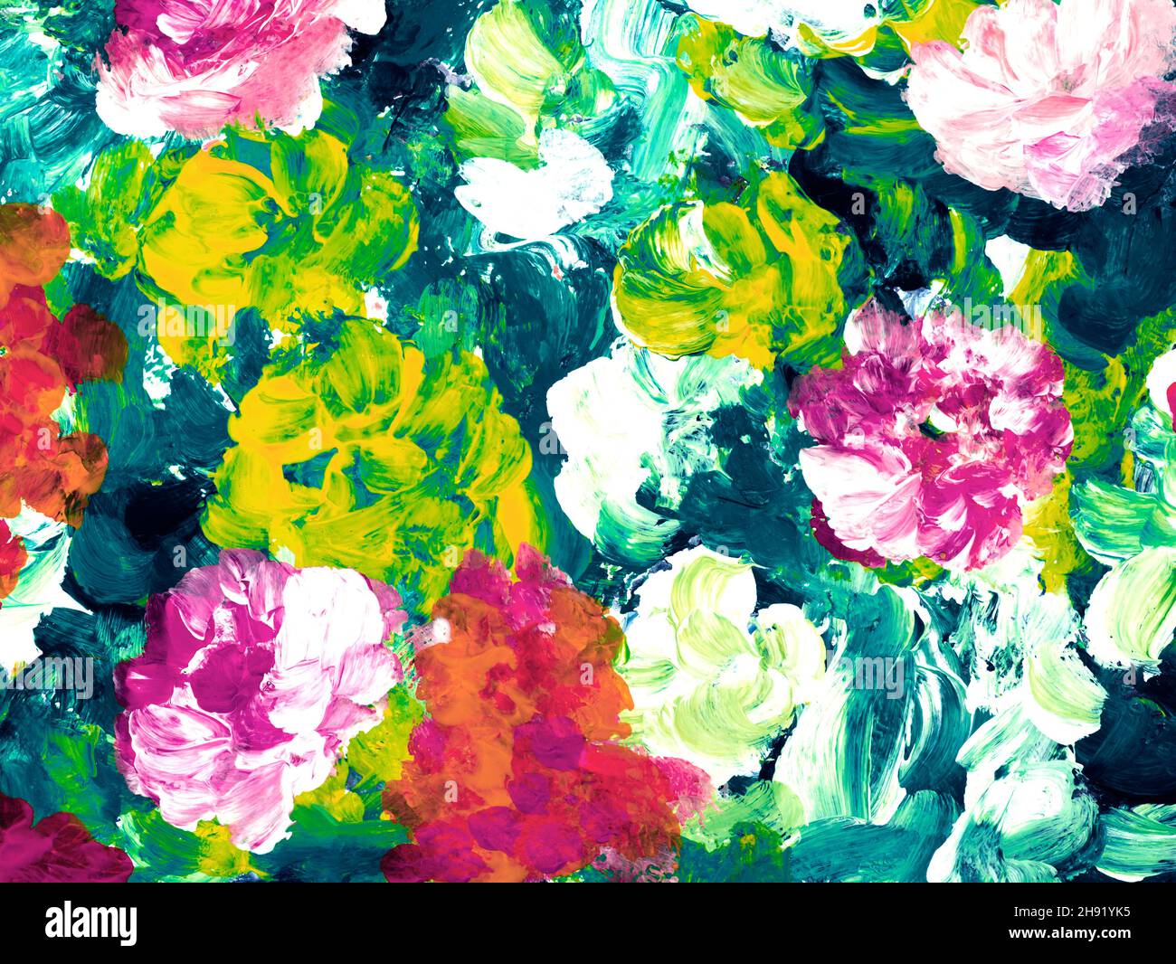Abstract painting bright flowers, original hand drawn, impressionism ...