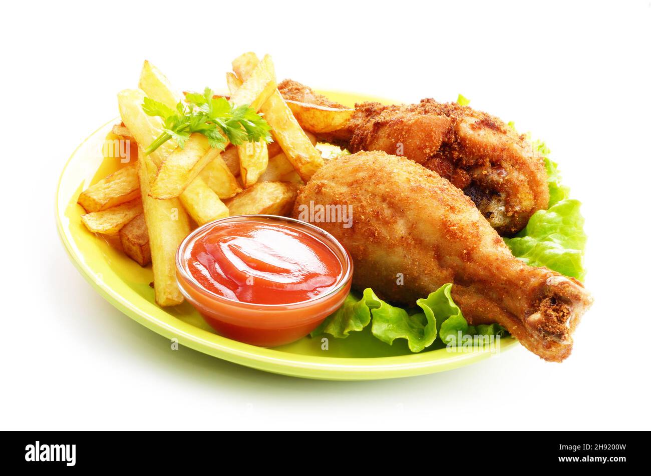 Fried chicken legs french fries hi-res stock photography and images - Alamy