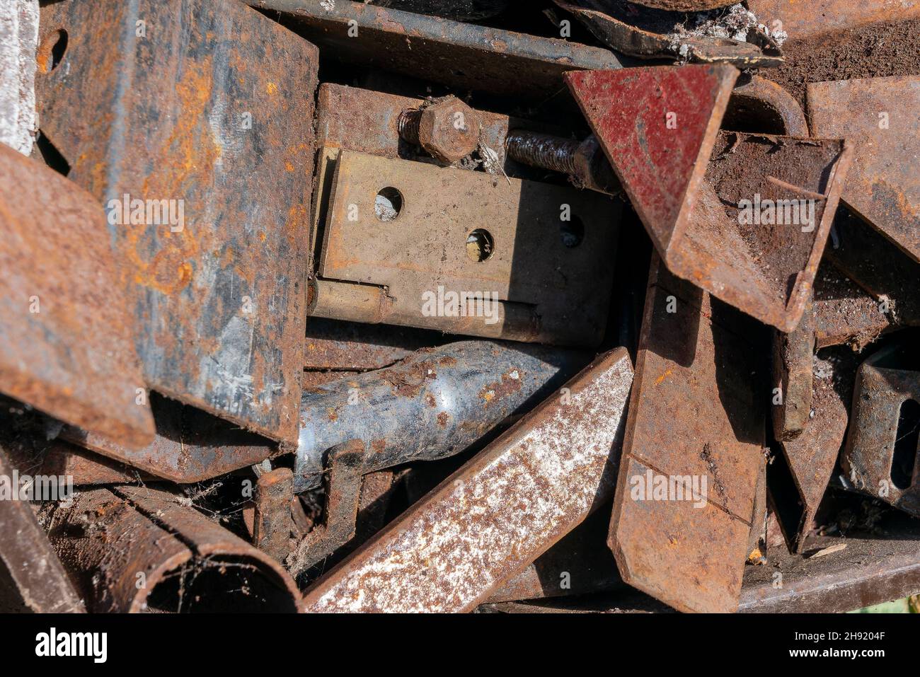 Scrap metal background of rusty cast iron steel and aluminium scrap ...