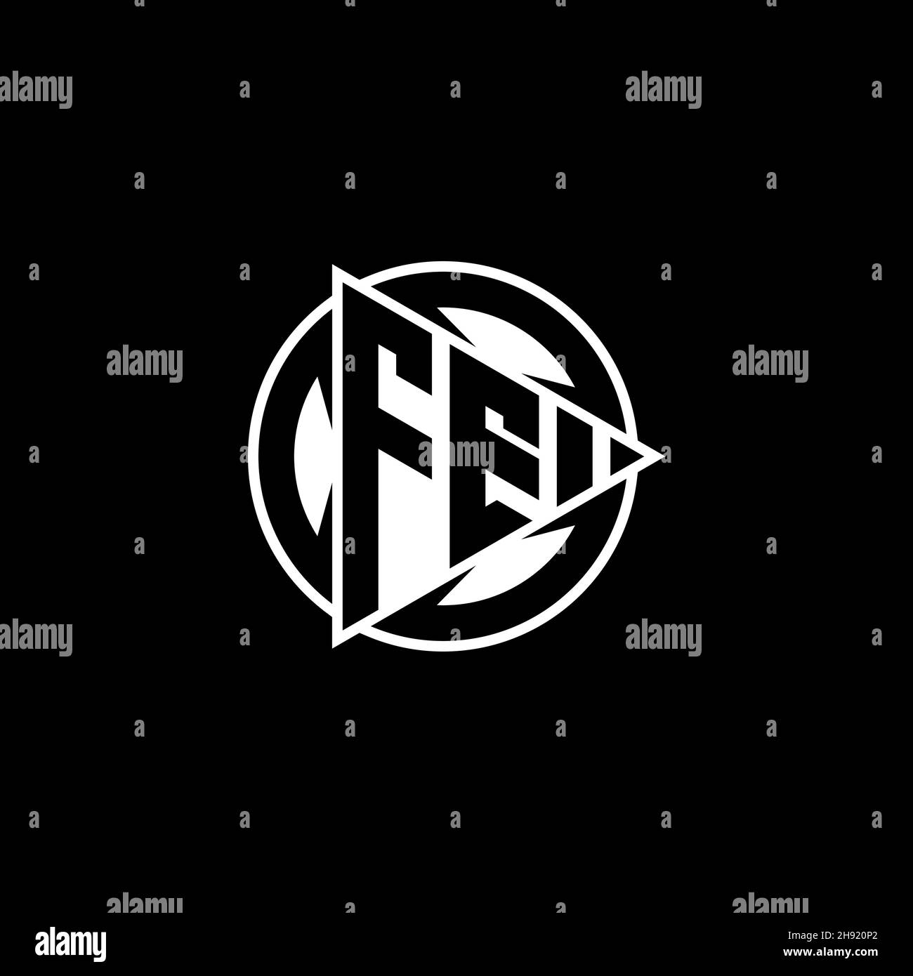FE Monogram logo letter with triangle play shape and circle rounded ...