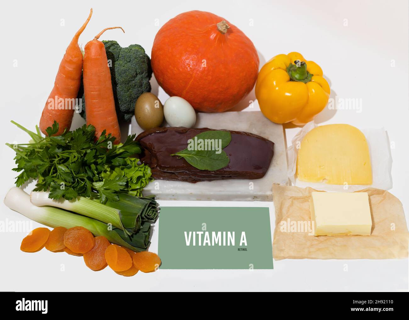 A set of natural products rich in vitamin A retinol. Healthy food ...