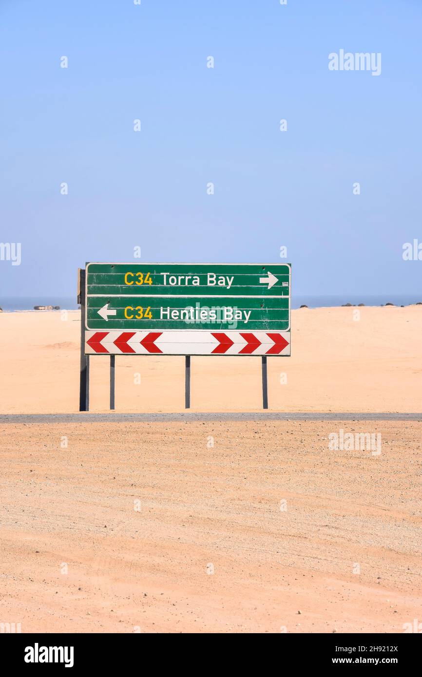 A traffic sign in Namibia Southern Africa directing to Torra Bay and ...