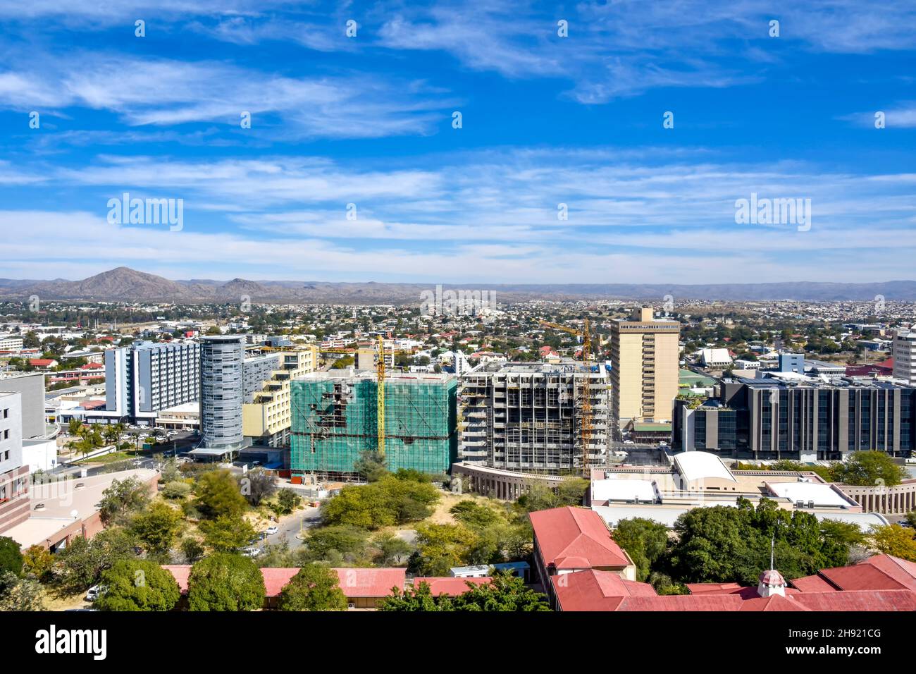 An aerial view of the center of Windhoek the capital of Namibia in ...