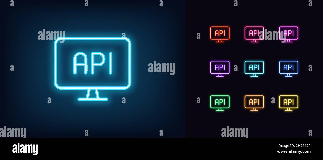 Neon blue computer monitor outline Stock Vector Images - Alamy