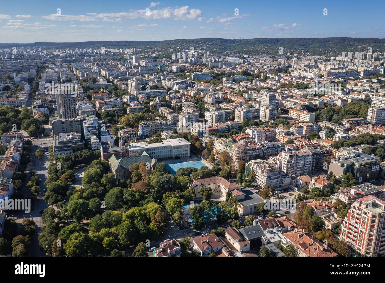 Aerial view of Varna city and seaside resort located in Gulf of Varna ...