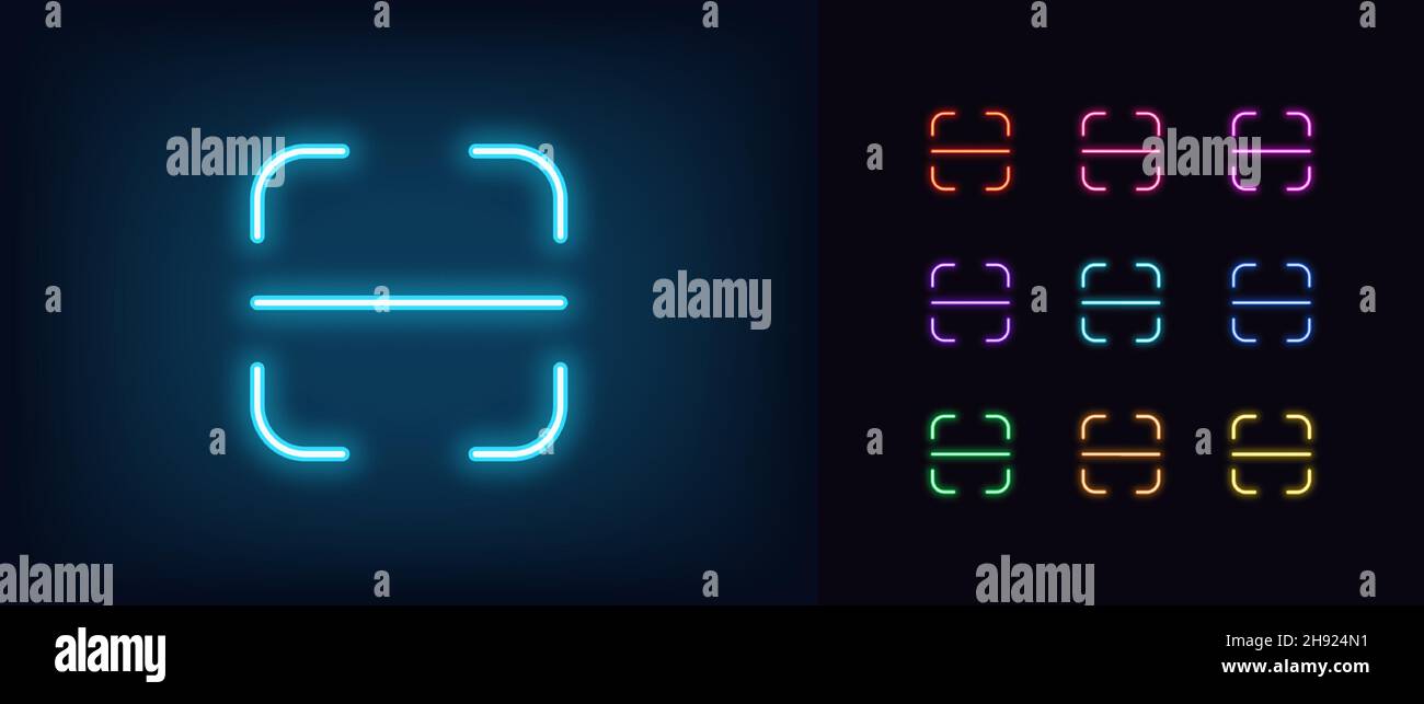Outline neon scan icon. Glowing neon, universal scanner template ...