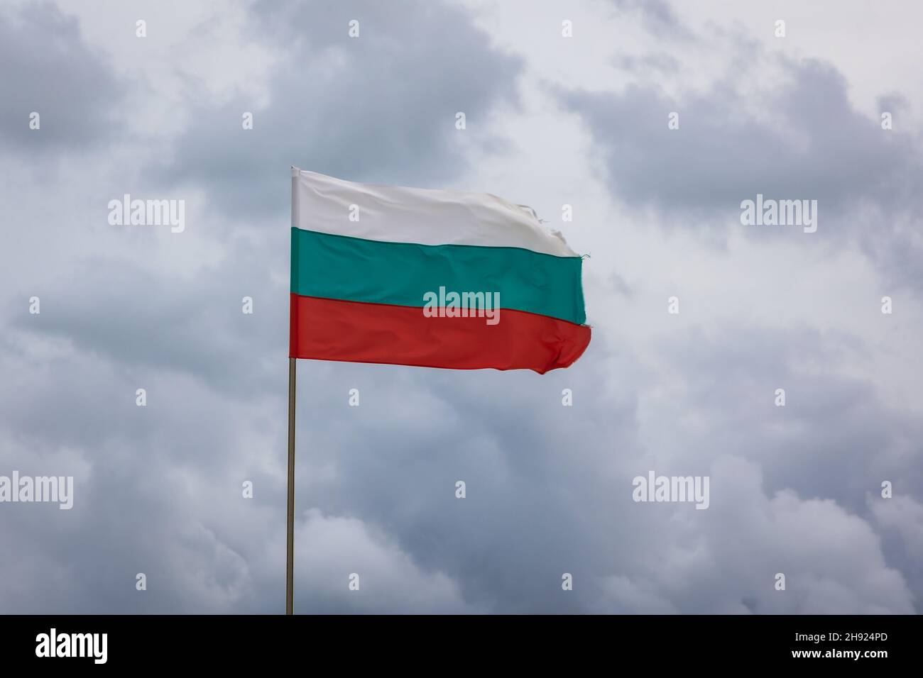 Flag on beach in Burgas on the Bulgarian Black Sea Coast in the region ...