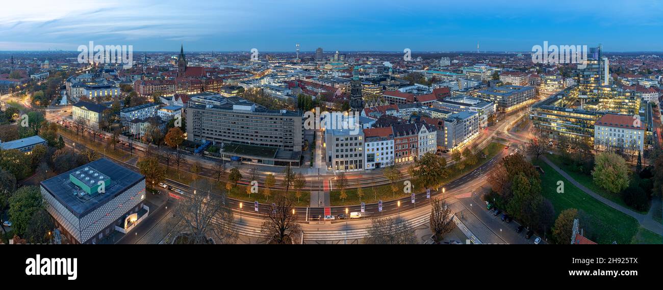 Panorama shot from skyline during blue hour of Hanover, Germany Stock ...