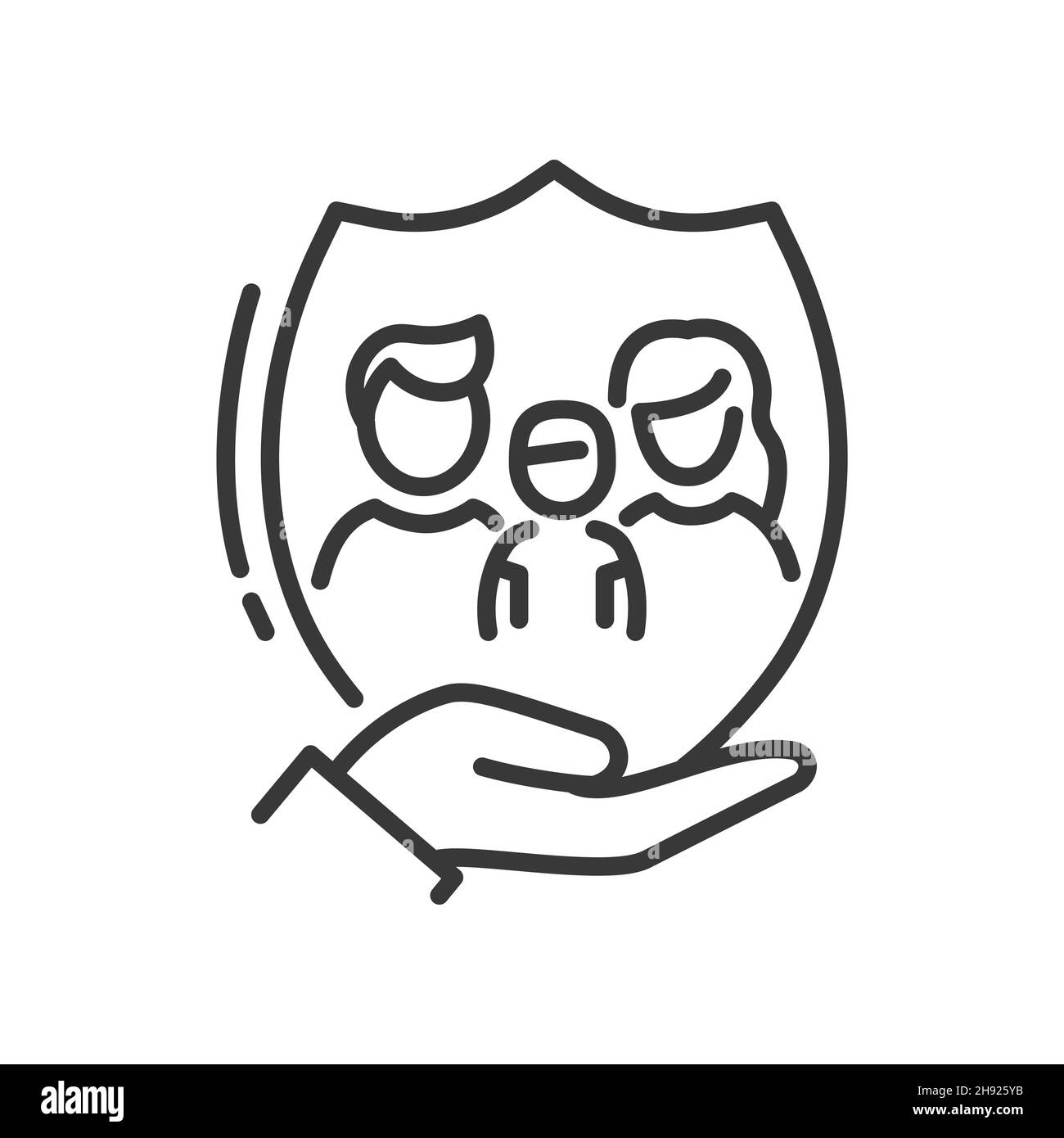 Family protection - vector line design single isolated icon on white ...