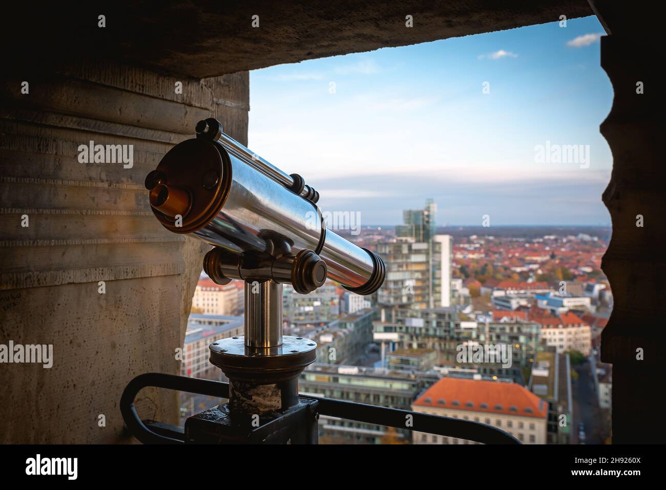 Telescope with a view to skyline of Hanover, Germany Stock Photo - Alamy