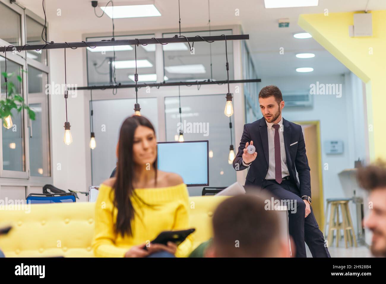 Multiethnic group of employees working in a google environment company ...