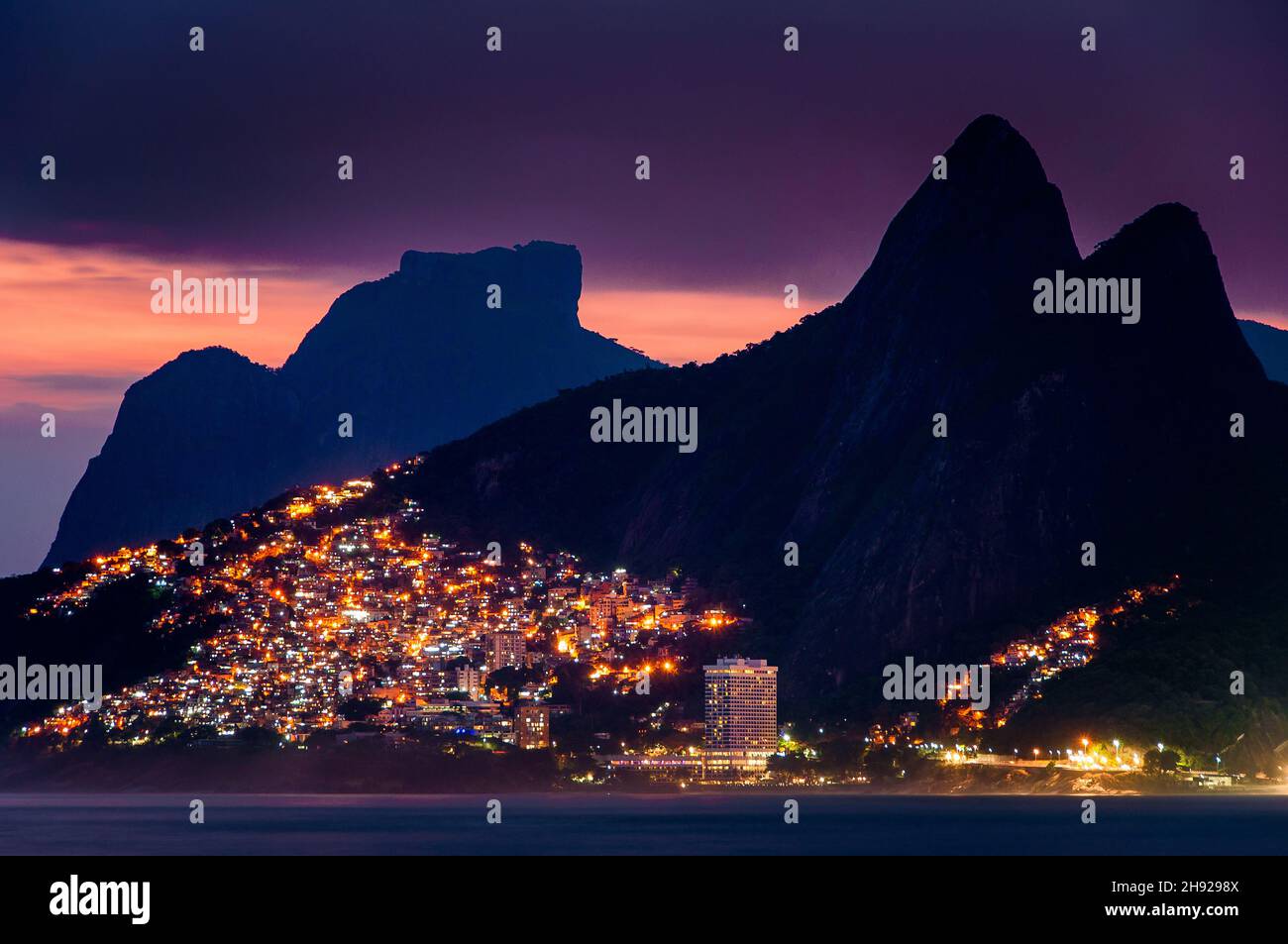 Lights of Vidigal Favela in Rio de Janeiro, at Night, With Mountains ...