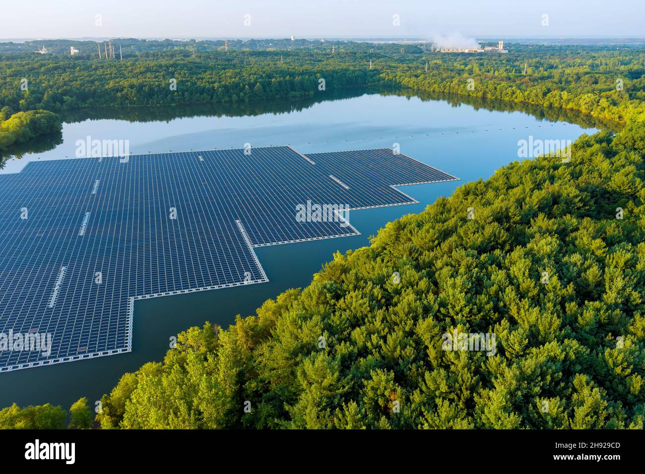 Aerial view of environmentally friendly energy with floating solar ...