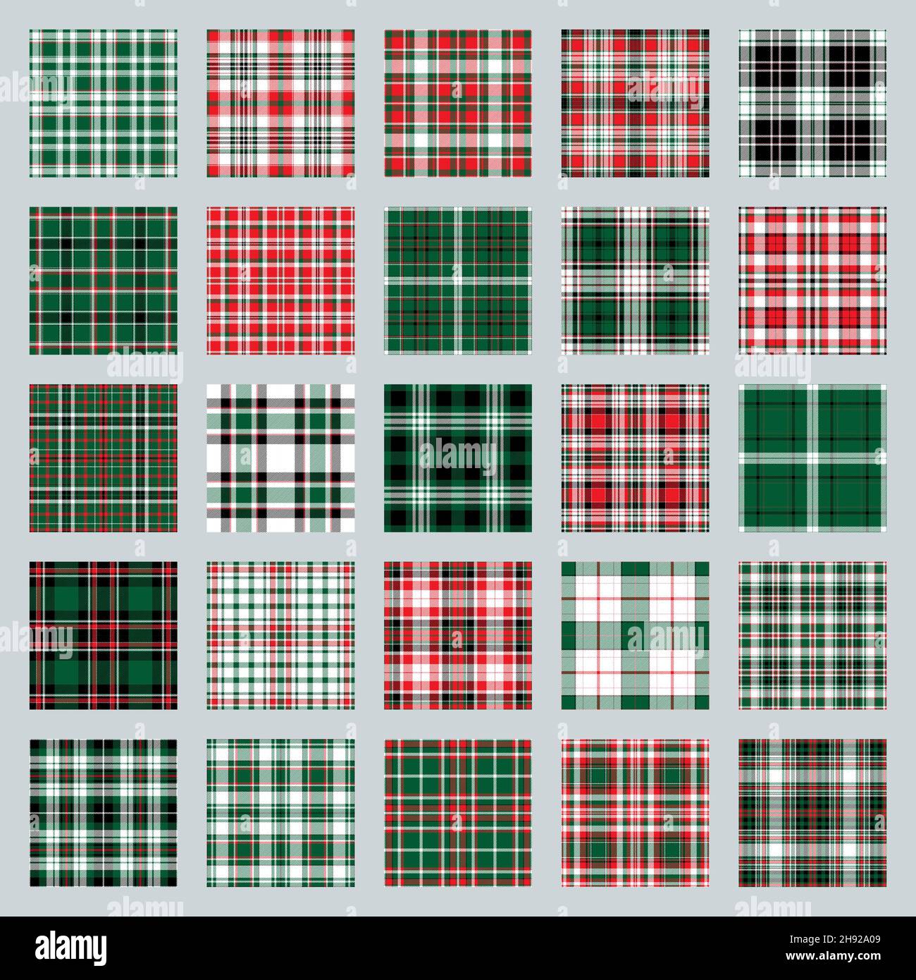 Christmas Pattern seamless of green, red and white vector plaid. Set ...