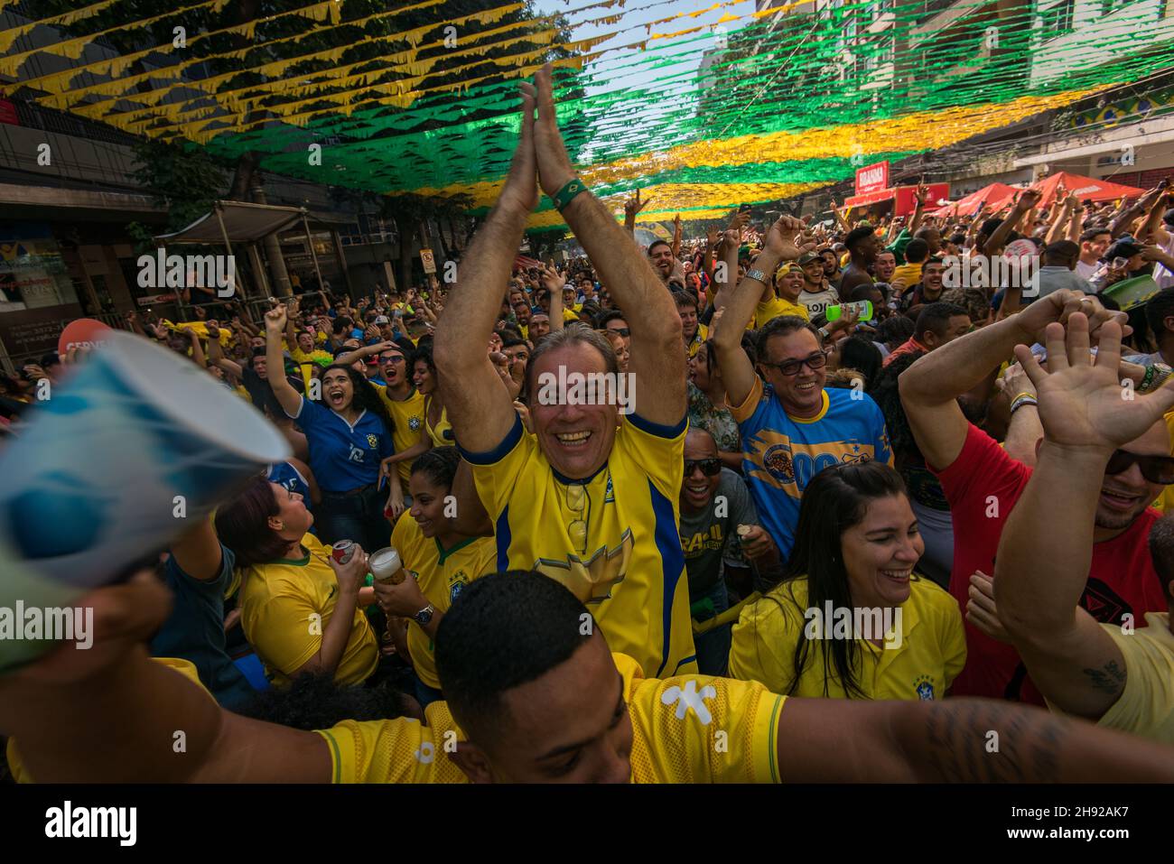 Rio de Janeiro, Brazil - June 22, 2018: Brazilian fans celebrate their ...