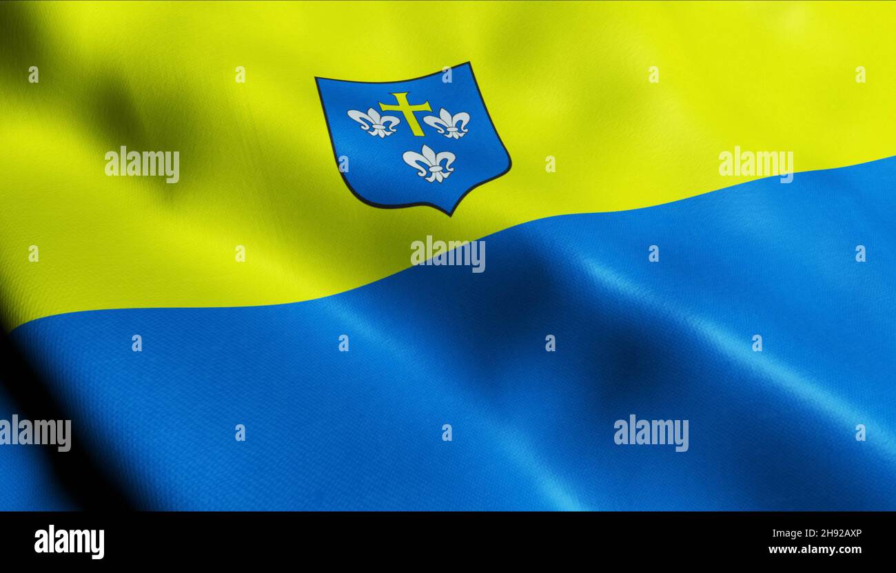 3D Illustration of a waving Poland city flag of Uniejow Stock Photo - Alamy