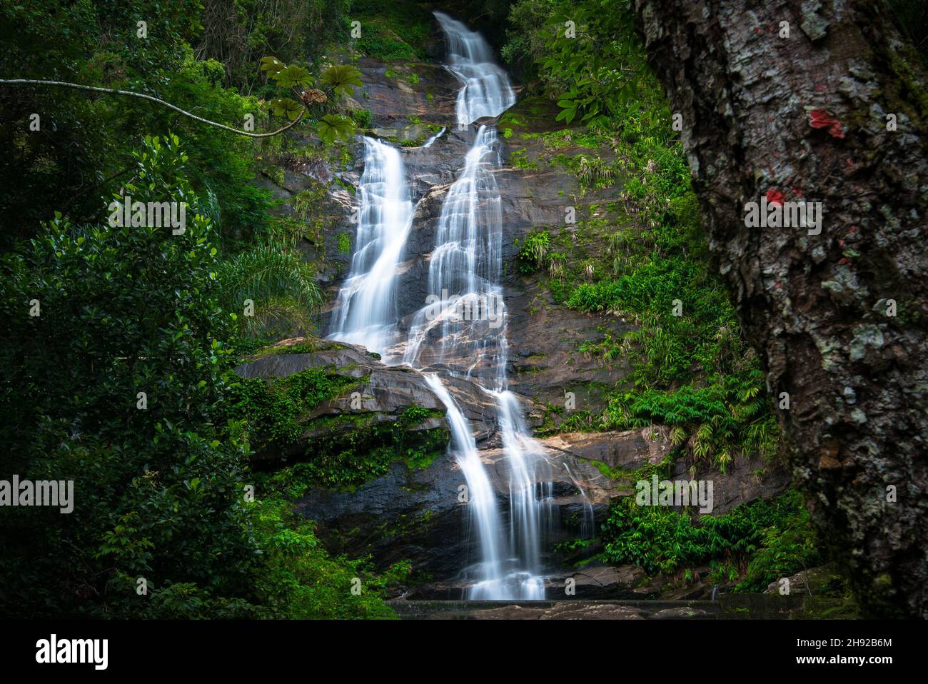 Waterfall on the Rocks in Tropical Rainforest Stock Photo - Alamy