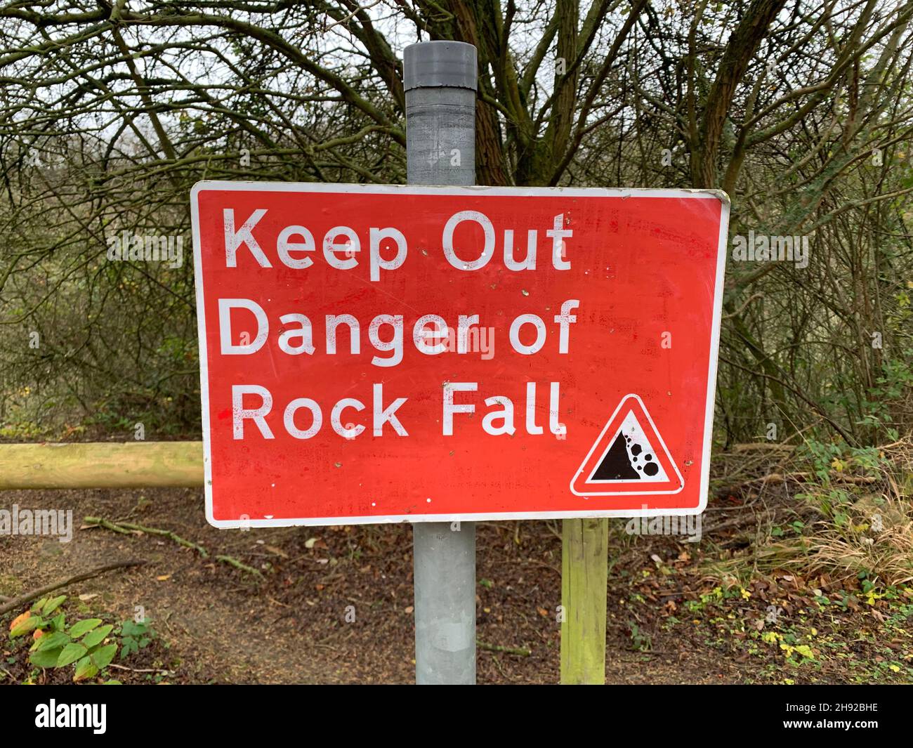 Keep out sign at Irchester Country park and quarry Northamptonshire UK ...