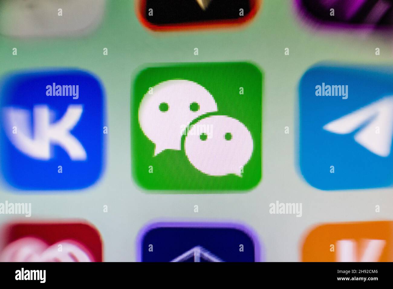 In this photo illustration a close-up of a WeChat app icon seen ...