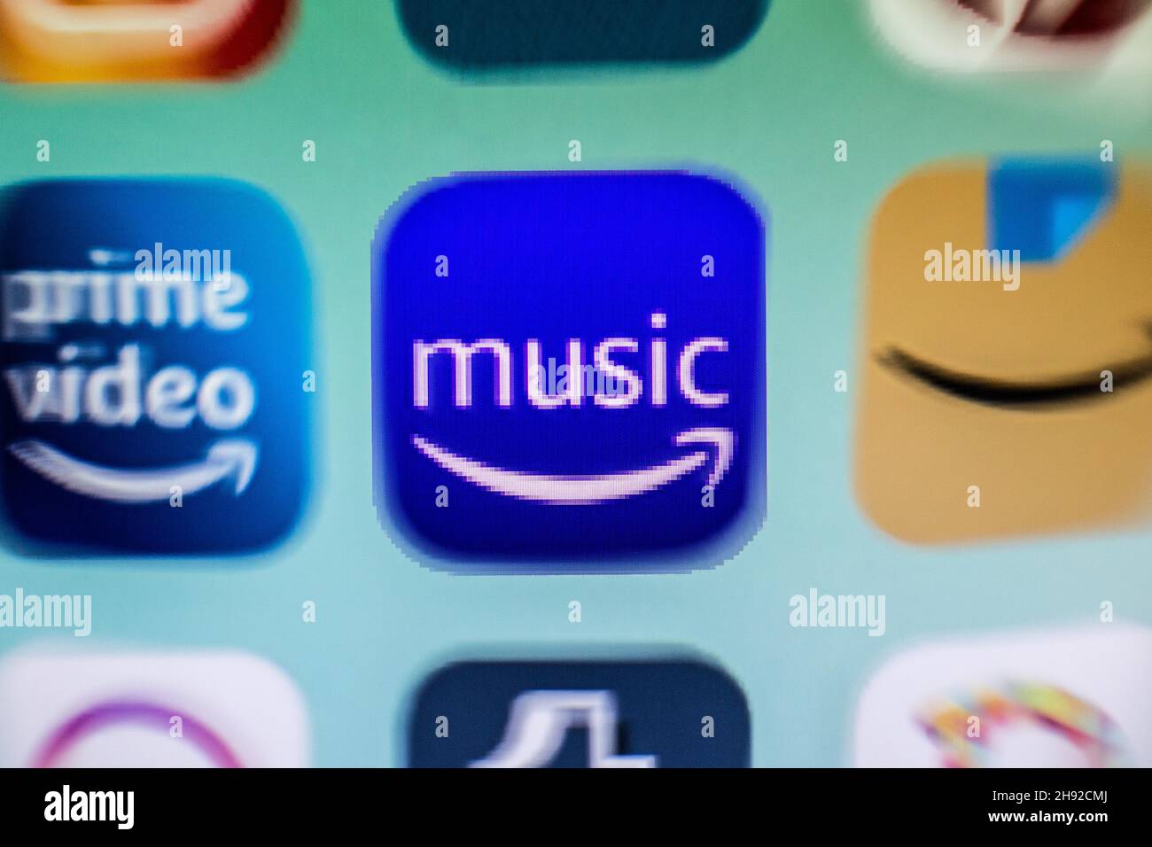 In this photo illustration a close-up of an Amazon Music app icon seen ...
