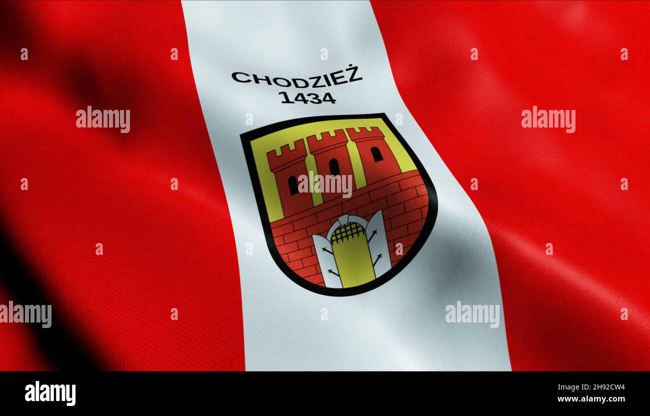 3D Illustration of a waving Poland city flag of Chodziez Stock Photo - Alamy