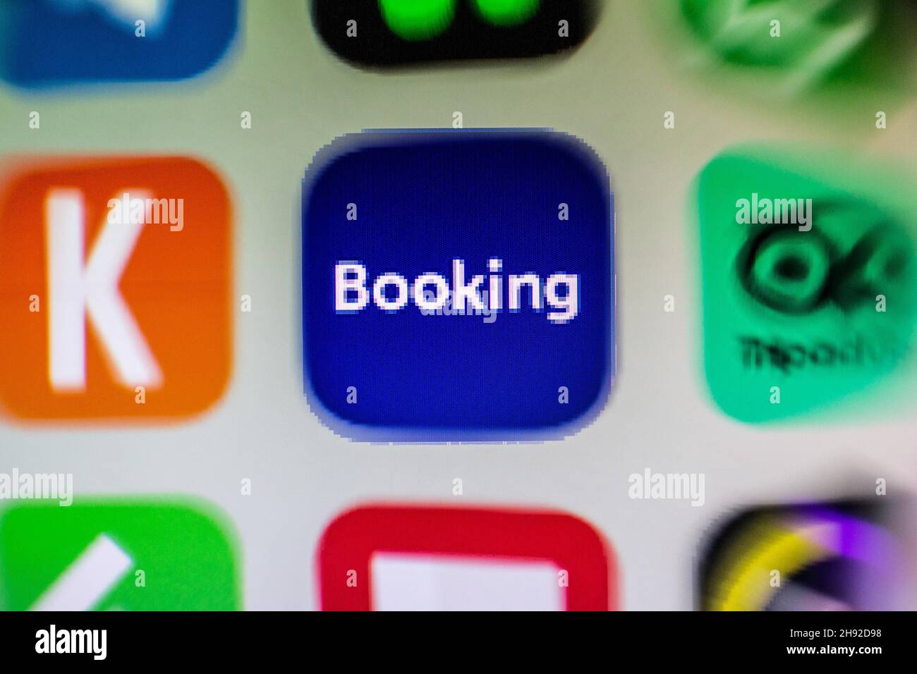 In this photo illustration a close-up of a Booking app icon seen ...