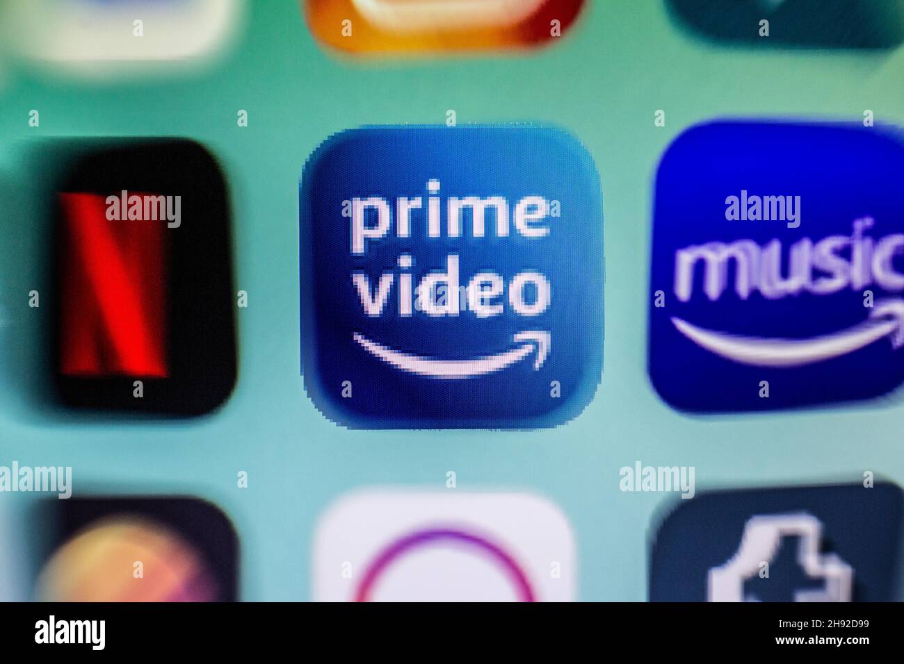 In this photo illustration a close-up of an Amazon Prime Video app icon ...