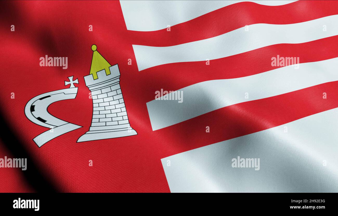 3D Illustration of a waving Poland city flag of Koniecpol Stock Photo ...