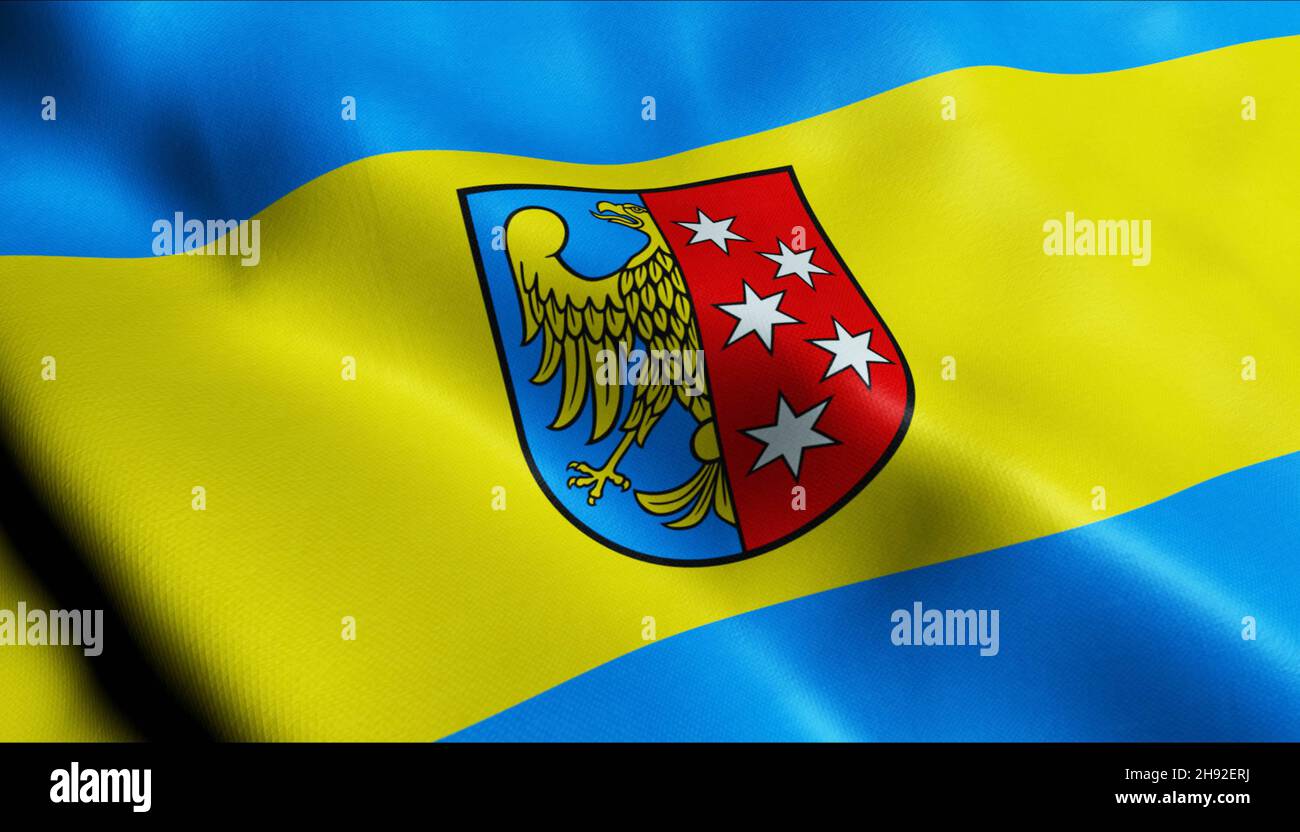 3D Illustration of a waving Poland city flag of Lubliniec Stock Photo ...