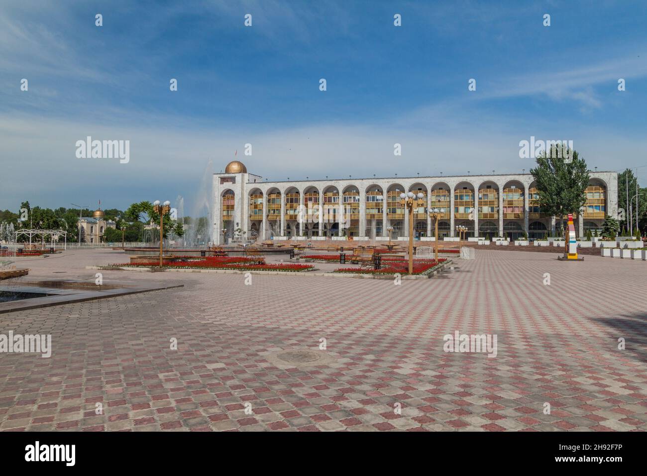 Fountains at Ala Too square in Bishkek, capital of Kyrgyzstan Stock ...