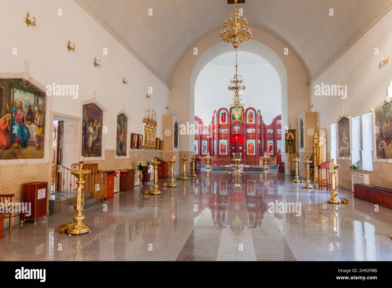 BISHKEK, KYRGYZSTAN - MAY 7, 2017: Interior of Holy Resurrection ...