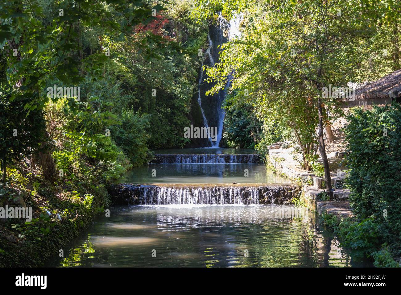 Waterfall in The Palace architectural park and Botanical garden complex ...