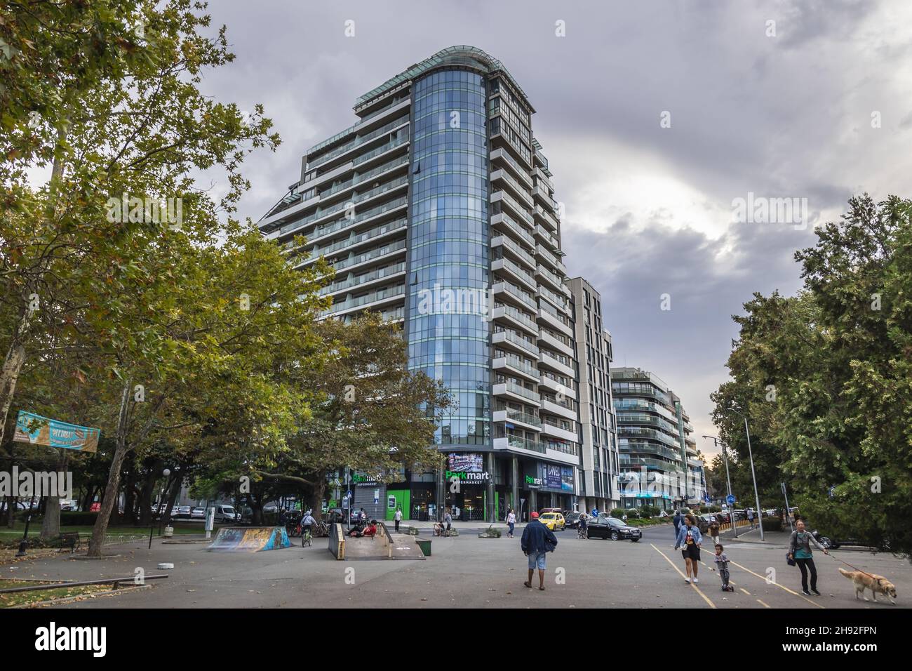 Modern architecture on Demokratsia Street in Burgas on the Bulgarian ...