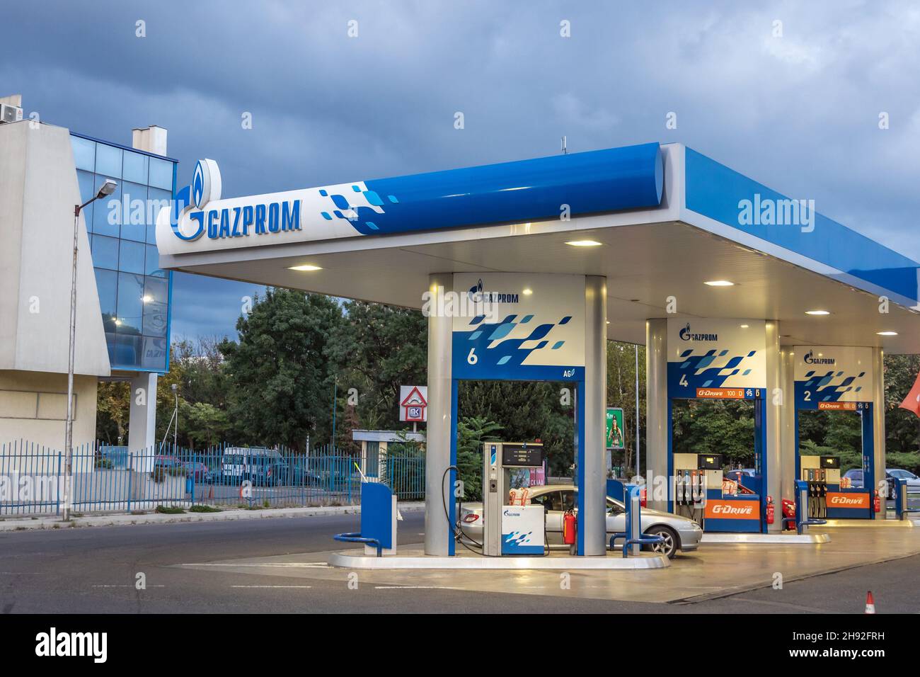 Gazprom gas station in Burgas on the Bulgarian Black Sea Coast in the ...
