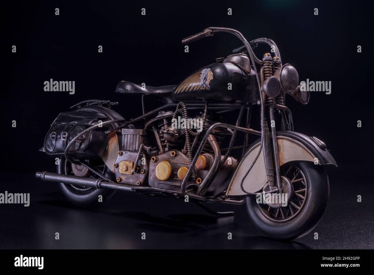 Motorcycle Replica in an old version, Metal Motorcycle Model Stock ...