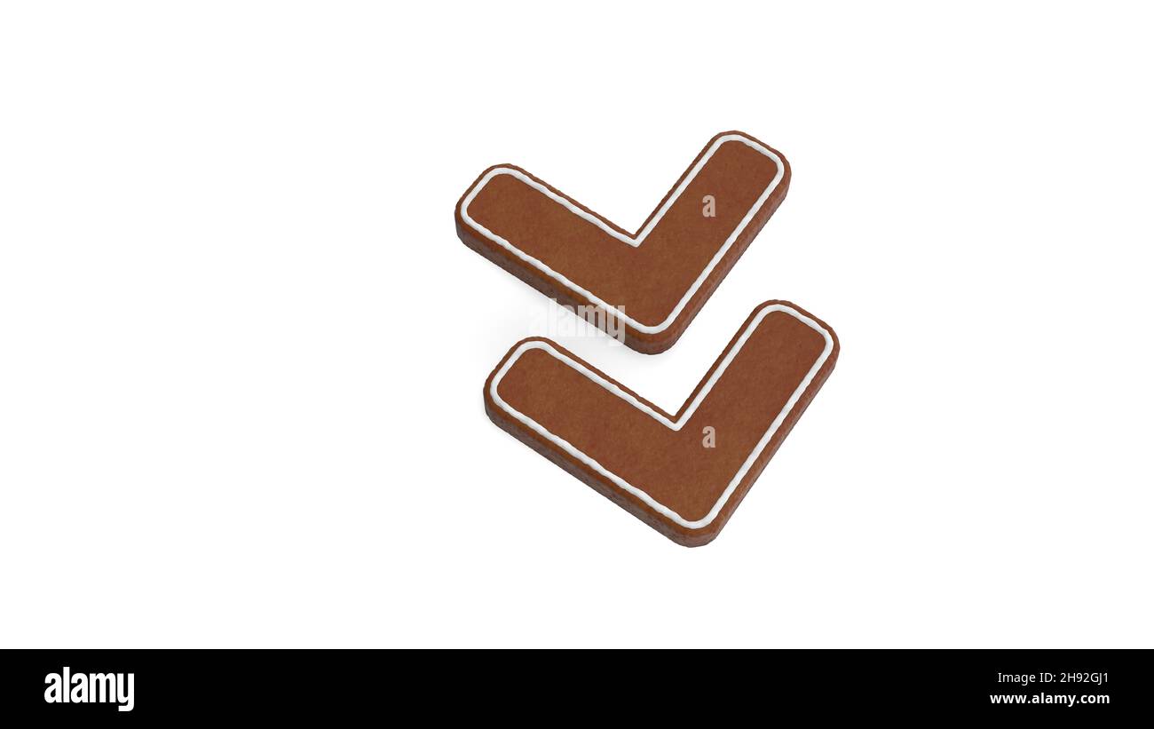 3d Rendering Of Gingerbread Cookie In Shape Of Thick Symbol Of Angle