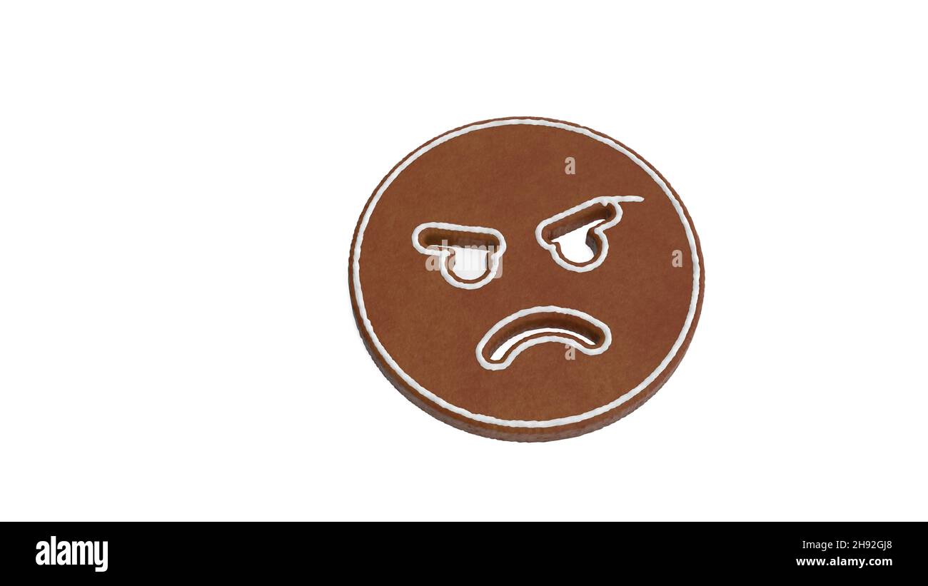 3d rendering of gingerbread cookie in shape of circle angry emoticon ...