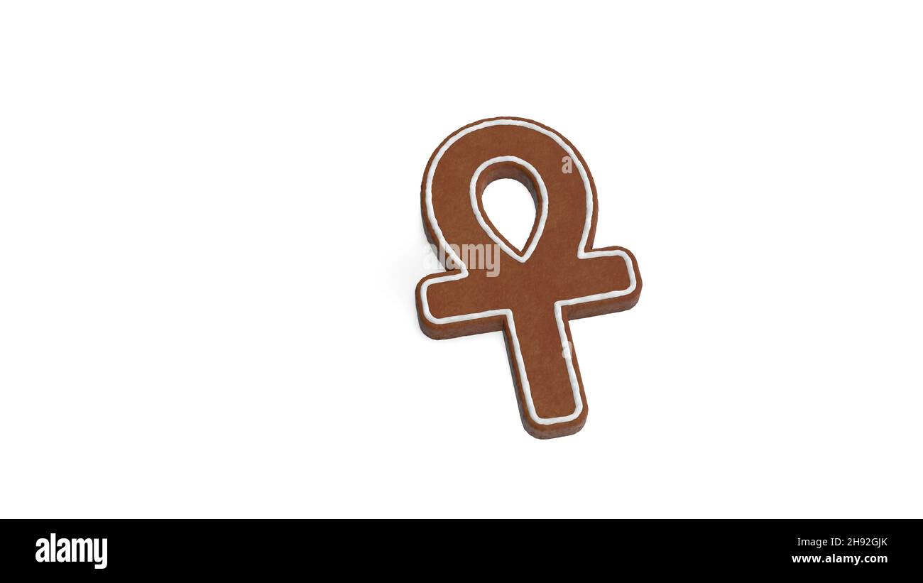 3d Rendering Of Gingerbread Cookie In Shape Of Symbol Of Ankh Isolated On White Background With