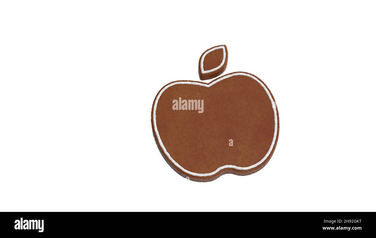 3d Rendering Of Gingerbread Cookie In Shape Of Symbol Of Fruit Apple Isolated On White