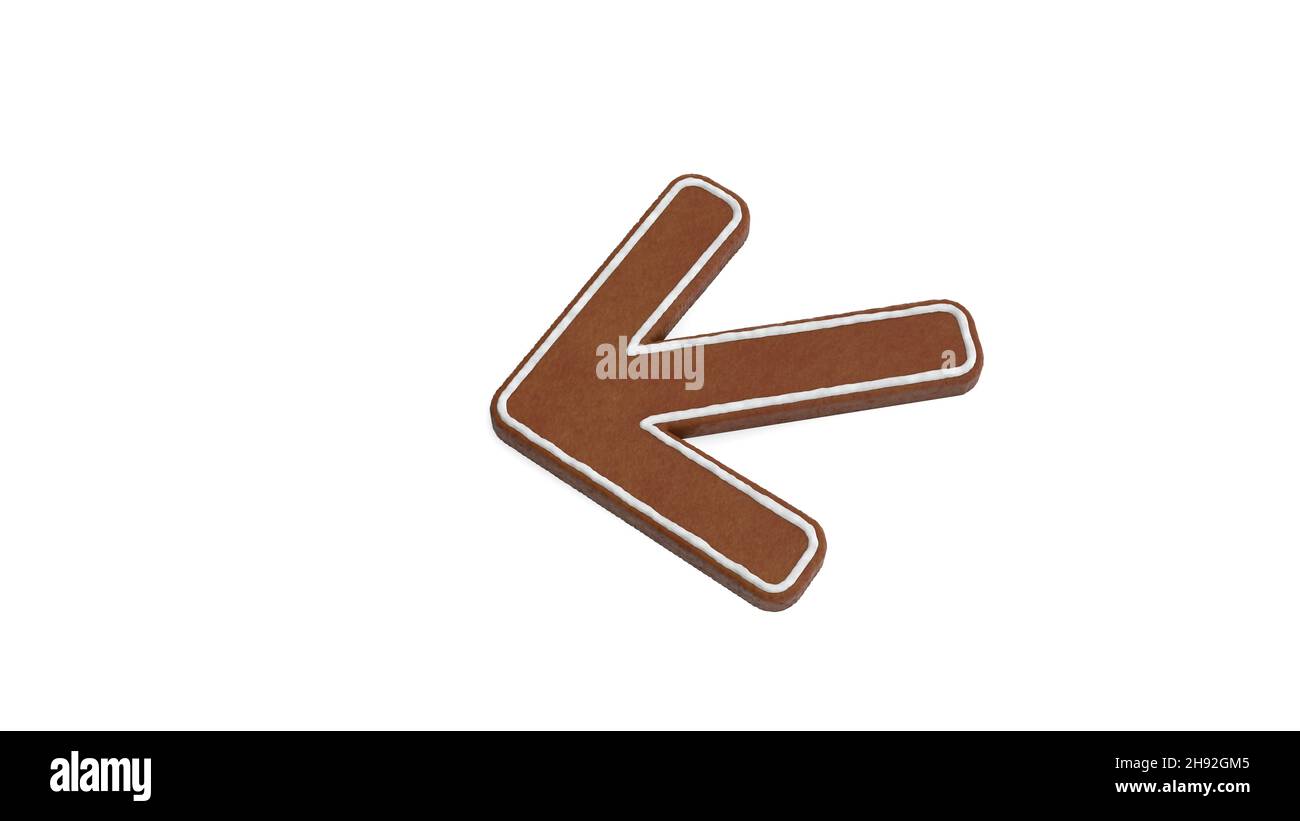3d Rendering Of Gingerbread Cookie In Shape Of Symbol Of Arrow Left Isolated On White Background