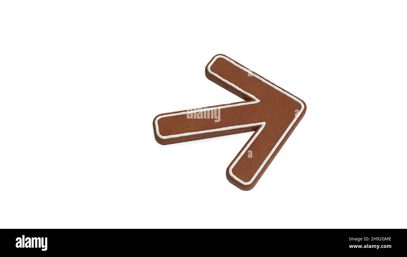 3d rendering of gingerbread cookie in shape of symbol of arrow right ...