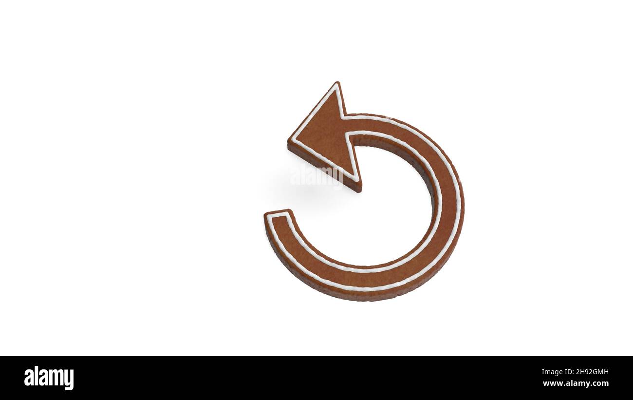 3d rendering of gingerbread cookie in shape of counterclockwise symbol ...