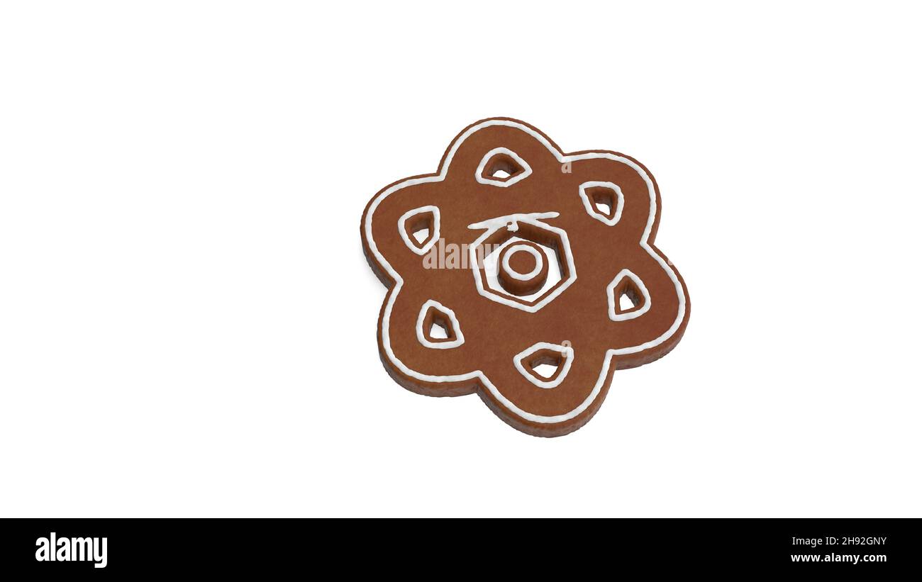 3d Rendering Of Gingerbread Cookie In Shape Of Symbol Of Atom Isolated