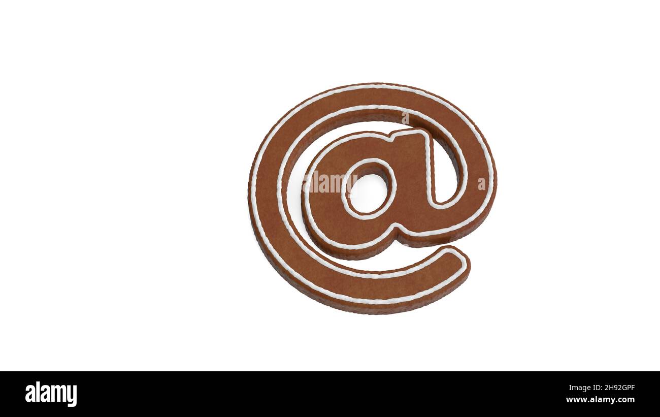 3d rendering of gingerbread cookie in shape of symbol of at sign ...