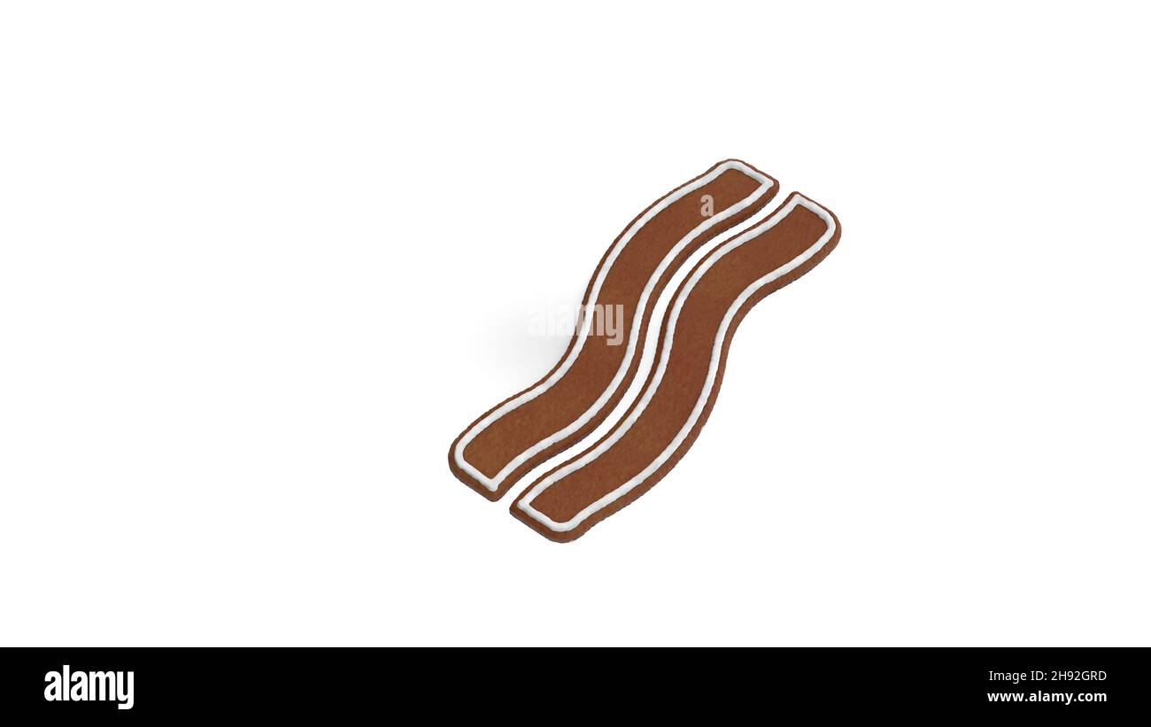 3d Rendering Of Gingerbread Cookie In Shape Of Symbol Of Two Slices Bacon Isolated On White